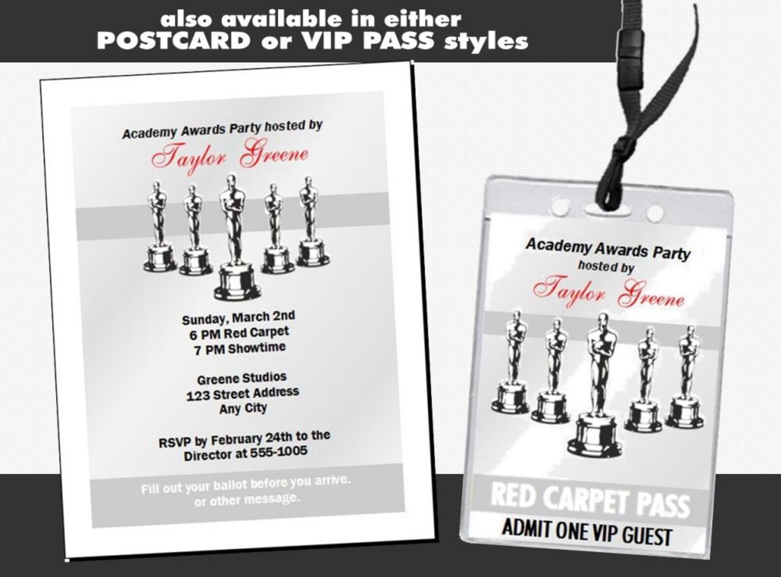 Oscar Awards Party Silver Ticket Invitation, Printable With Printed ...