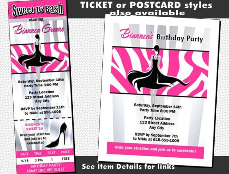 Pink Zebra VIP Pass Party Invitation Printable Girl - Etsy