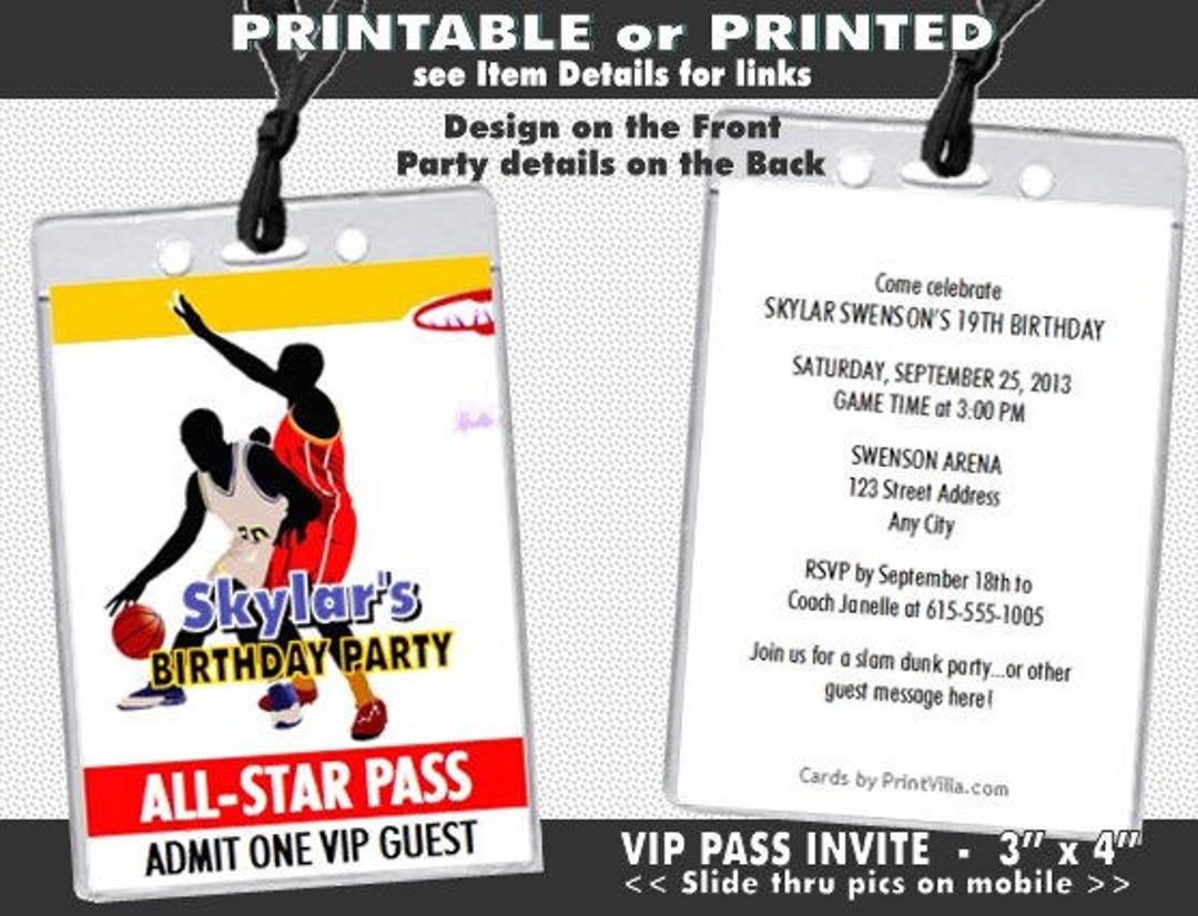 Basketball All-star VIP Pass Party Invitation Printable Boy - Etsy