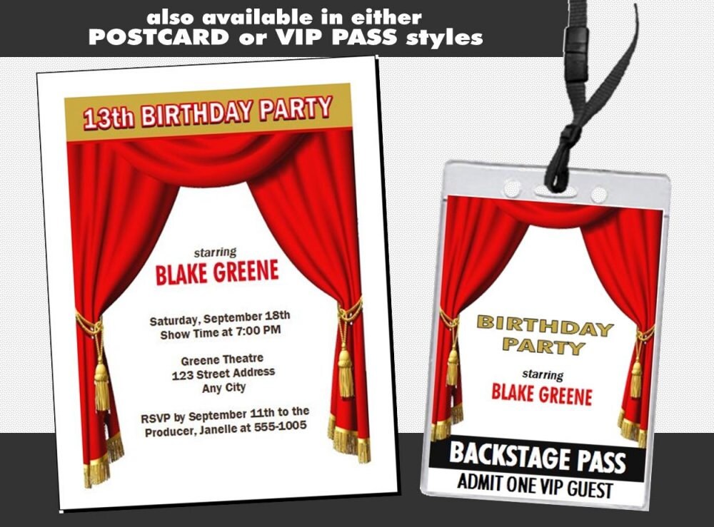 Theatre Acting Ticket Invitation, Printable With Printed Option, Girl ...