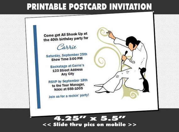 Elvis Inspired Party Invitation Printable Birthday Party - Etsy Australia