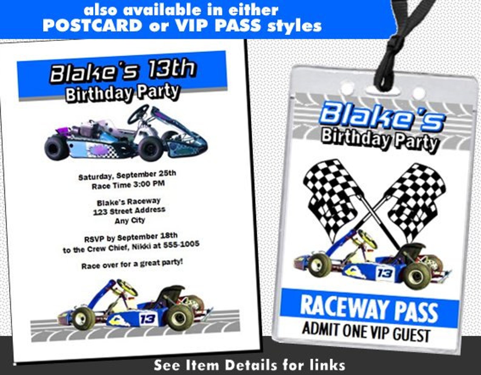 Go Cart Ticket Invitation, Printable With Printed Option, Go Kart Theme ...