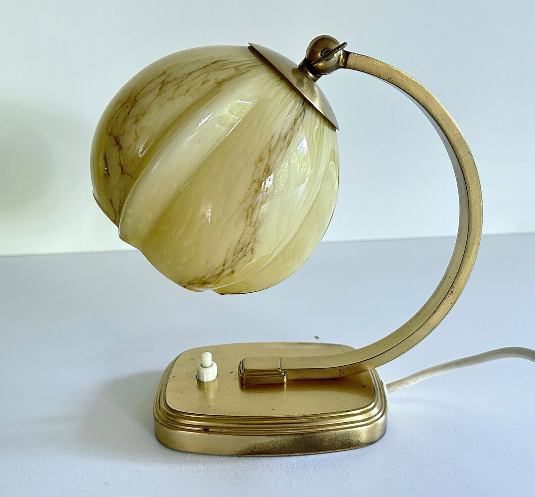 Art Deco Table Lamp, Vintage Retro Light , Marble Alabaster Style Glass ...