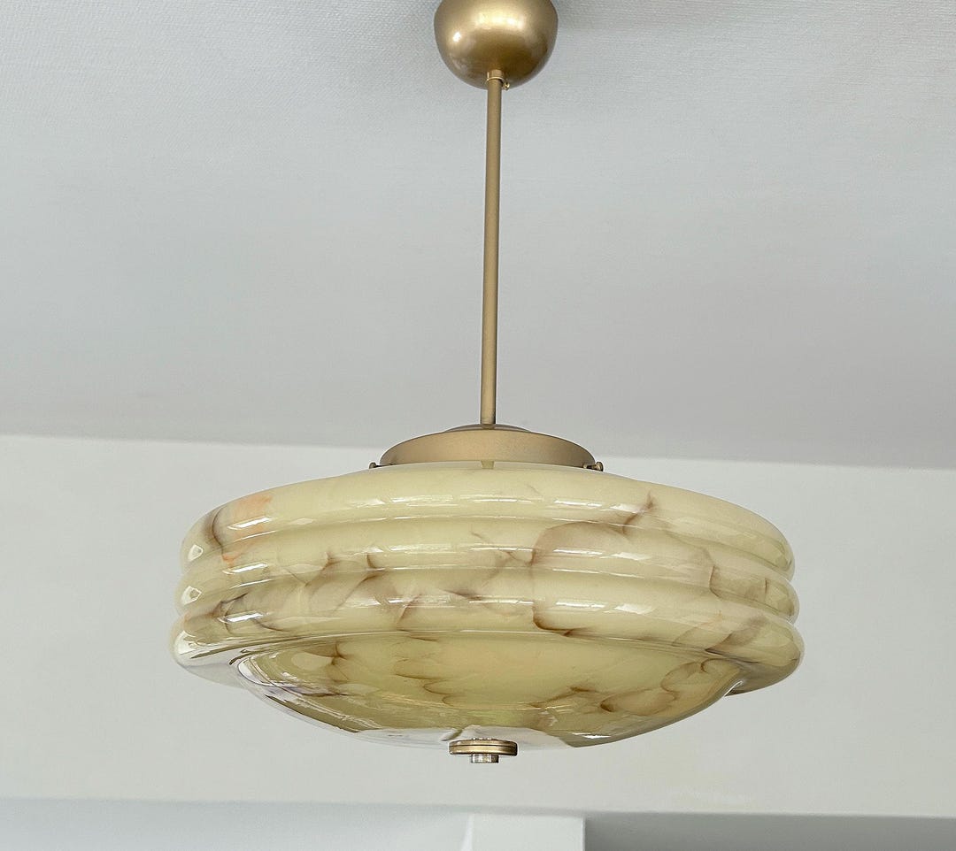Stunning Art Deco Pendant Light, Vintage Retro Chandelier, Amber Marble ...