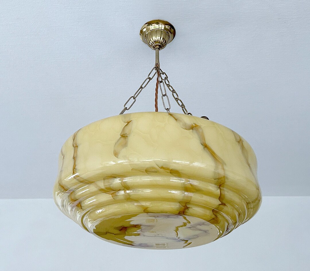 Stunning Large Art Deco Pendant Light, Vintage Retro Chandelier, Amber ...