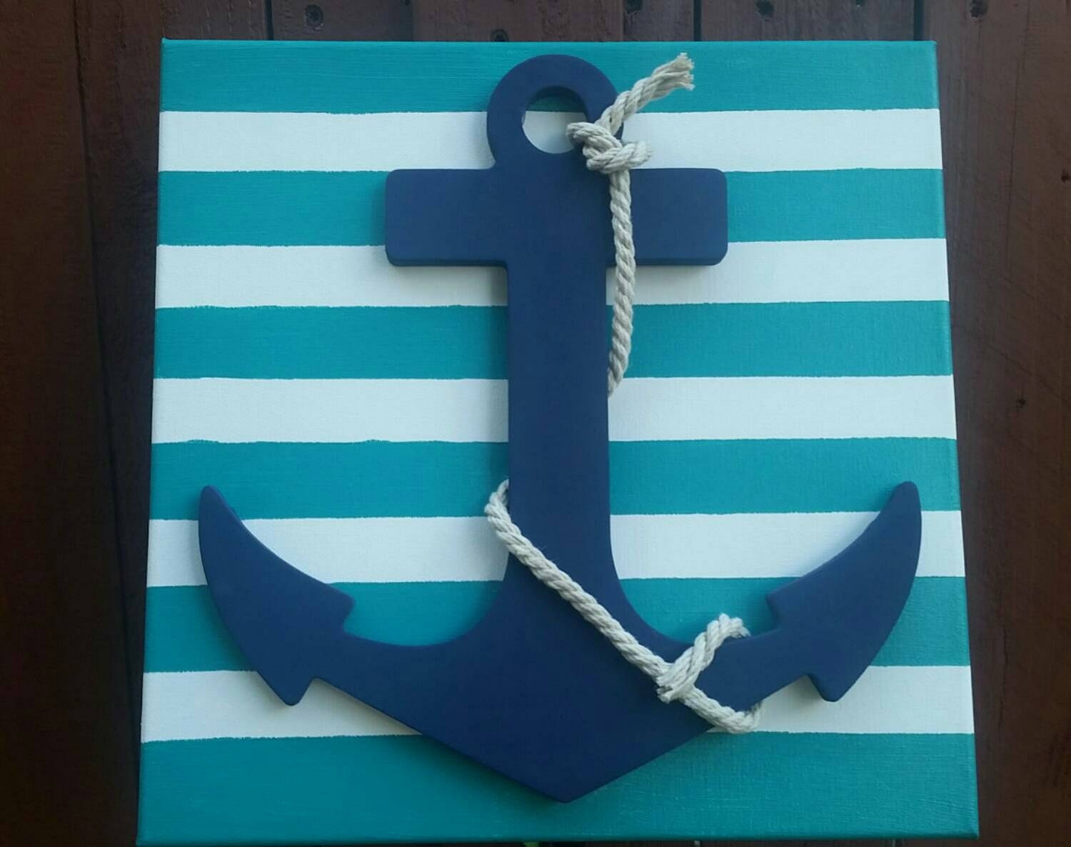 Anchor on Canvas Teal and White Stripped Canvas Nursey - Etsy