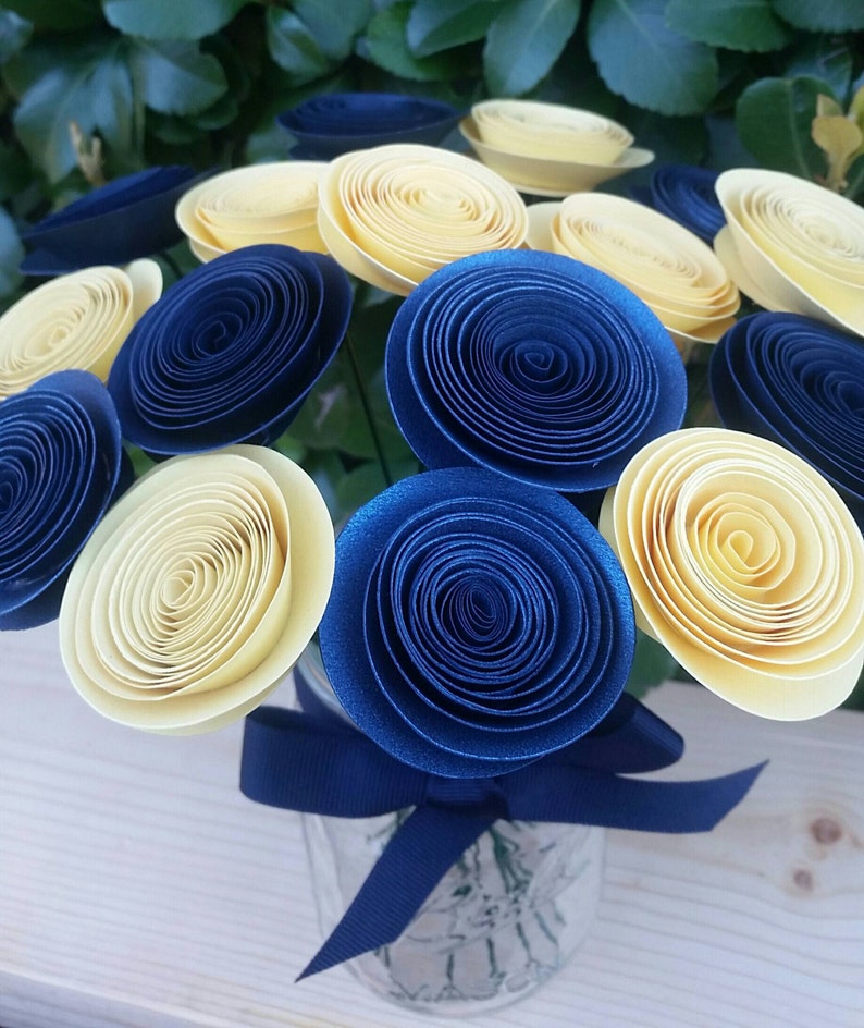 Yellow and Navy Paper Flowers-wedding Table Centerpiece-baby - Etsy