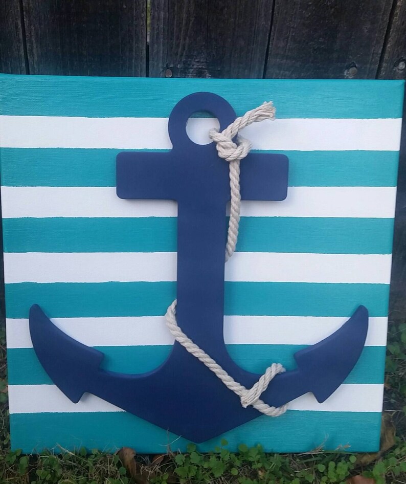 Anchor on Canvas Teal and White Stripped Canvas Nursey - Etsy