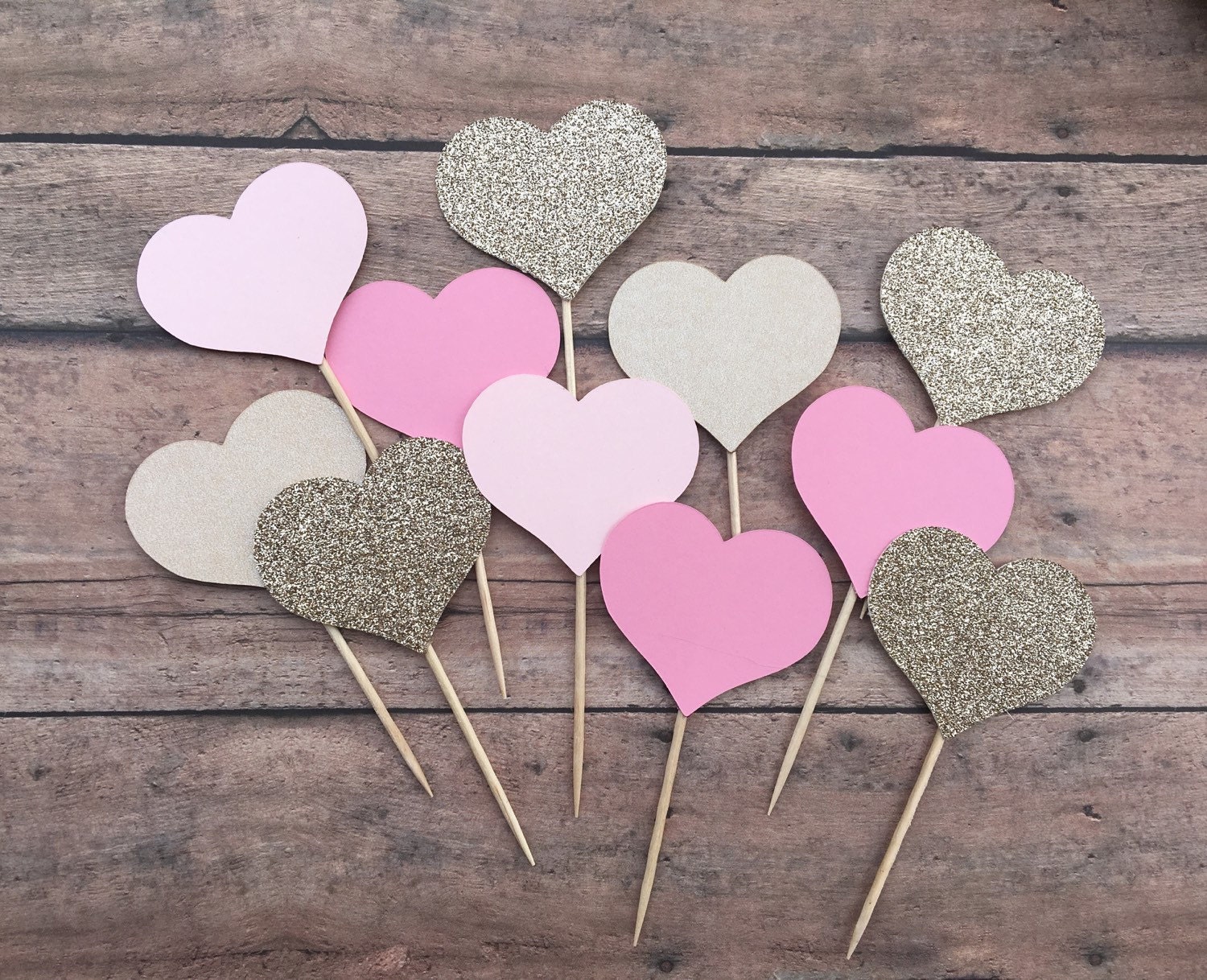 Heart Cupcake Toppers-gold Pink Toppers-pink Cupcake - Etsy