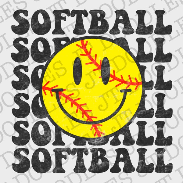 Retro Softball Smiley Svg - Etsy