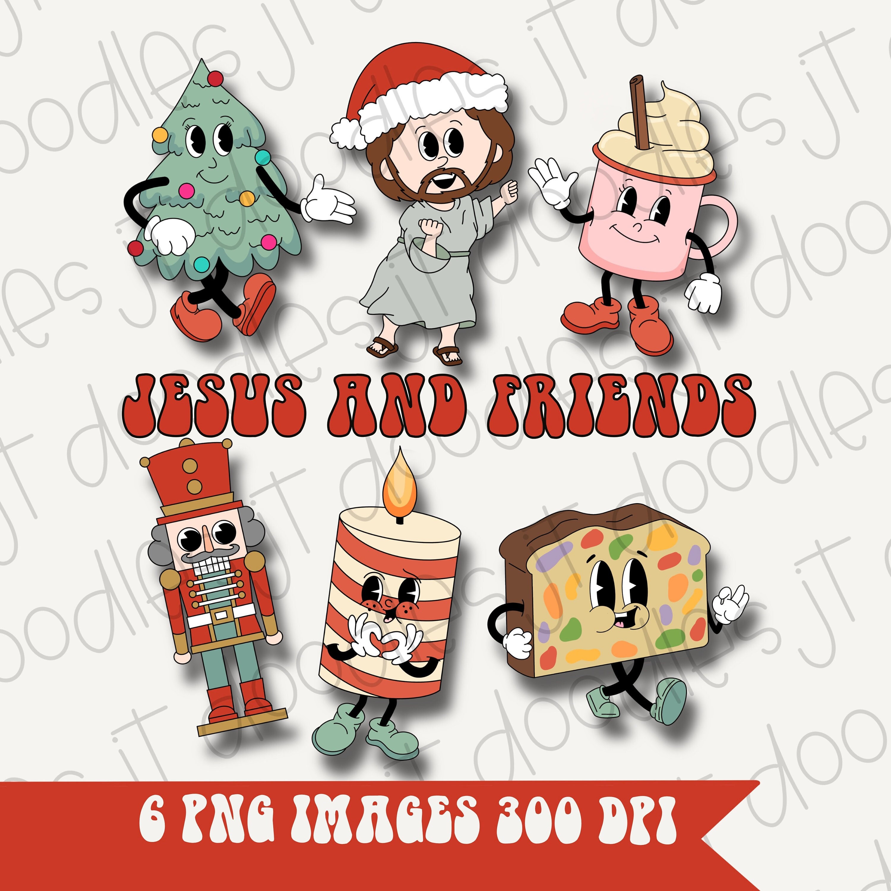 Christmas Friends 6 Characters PNG INSTANT DOWNLOAD Jesus Eggnog ...