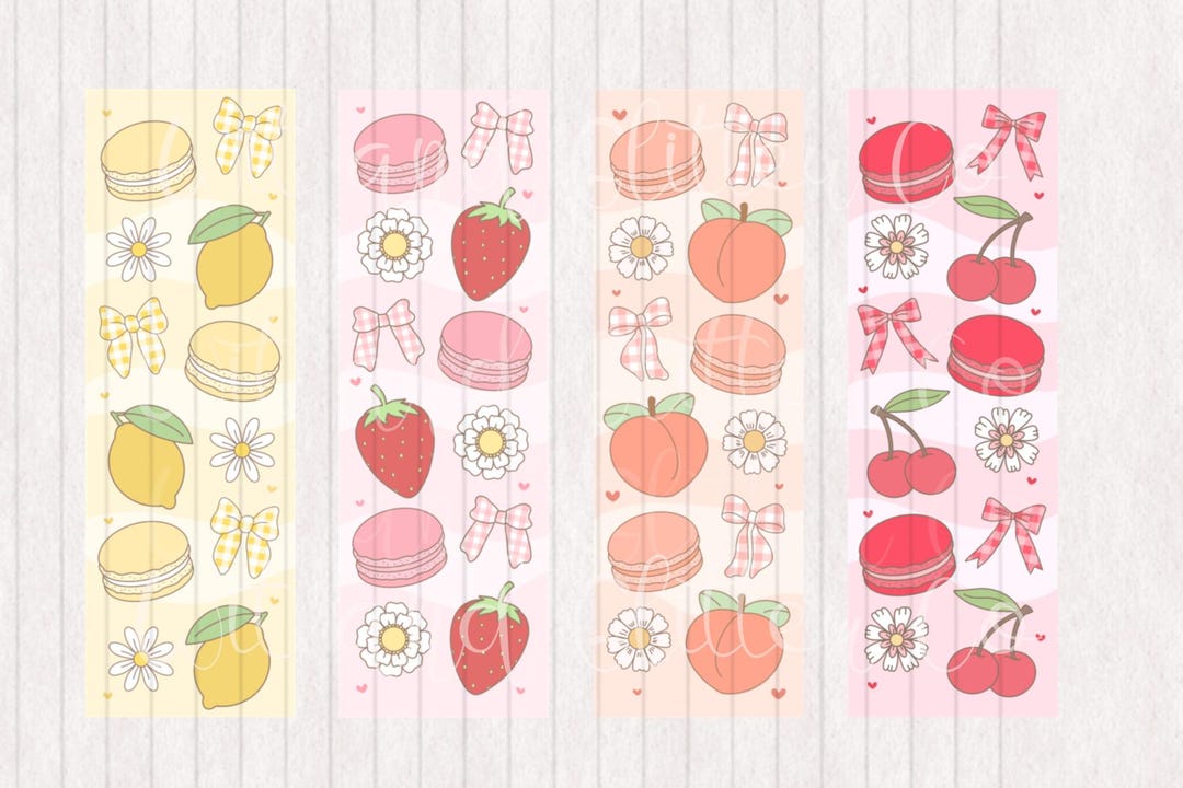 Macaron & Fruit Printable Bookmarks: Strawberry, Peach, Cherry, Lemon ...