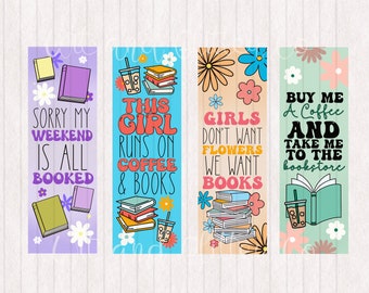 Floral Retro Book Lover Bookmarks: Girly Reader Gift (digital Printable ...