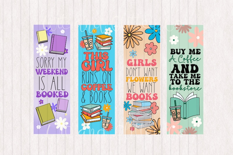 Floral Retro Book Lover Bookmarks: Girly Reader Gift (digital Printable ...