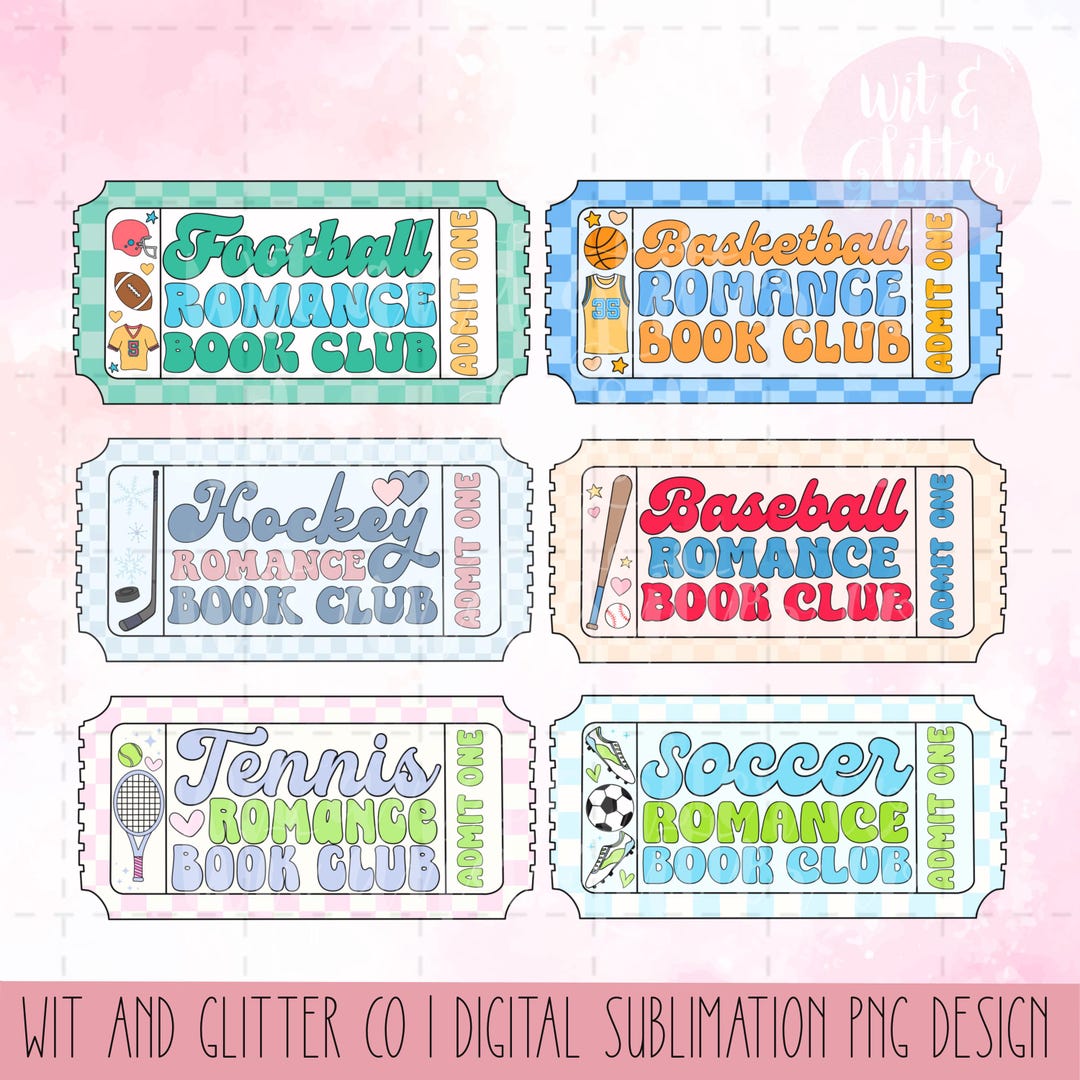Sports Romance Book Club Ticket Bundle: PNG Sublimation (digital File ...