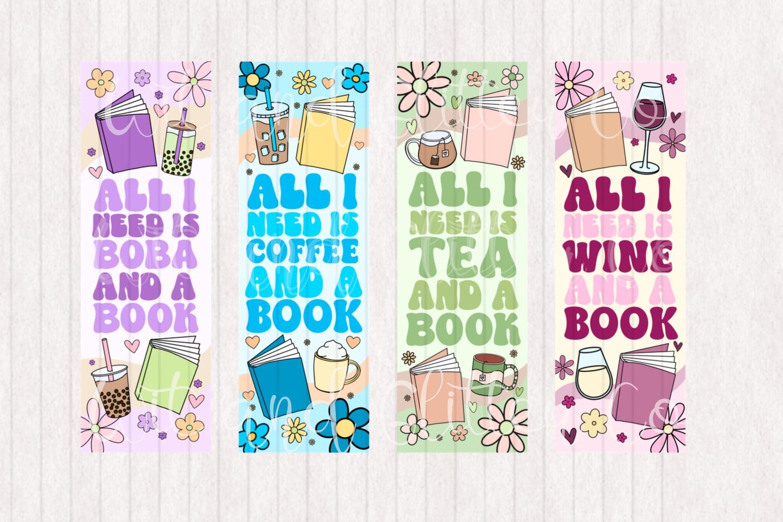 Coffee Tea Wine Bookmarks: Digital Printable Bookmark Set (PDF) - Etsy