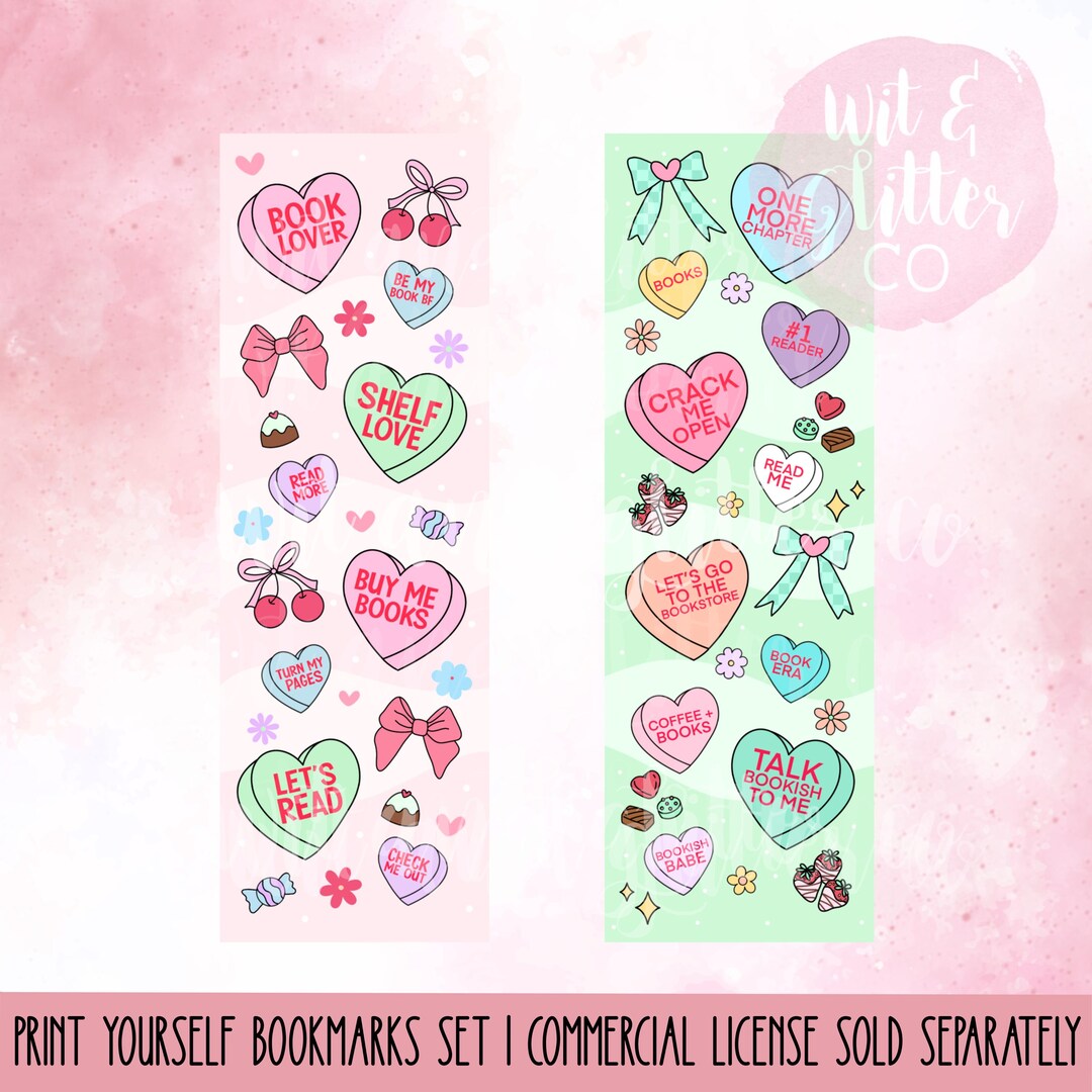 Valentine's Day Candy Heart Bookmarks: Bookish Collage (digital ...