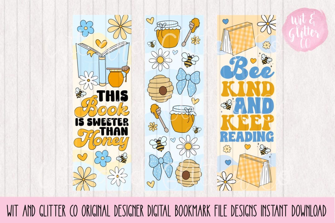 Honey Bee Bookmarks: Printable Digital Book Lover Gift (PDF, JPG, PNG ...