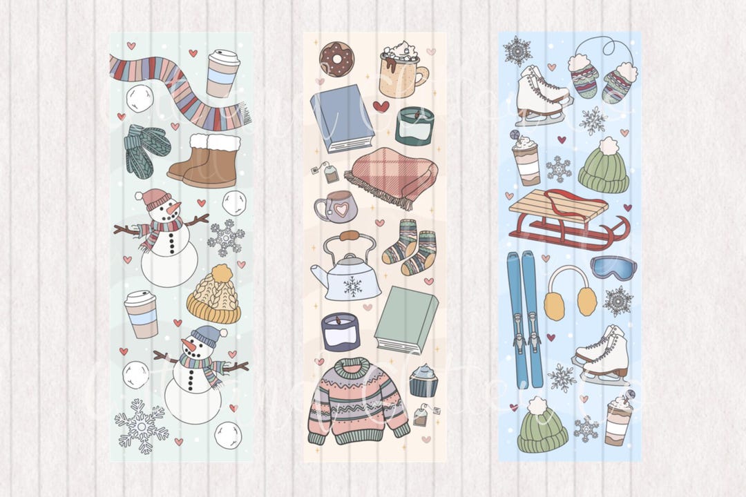 Winter Season Collage Bookmark Snow Snowmen Cozy Reading Bookmarks ...