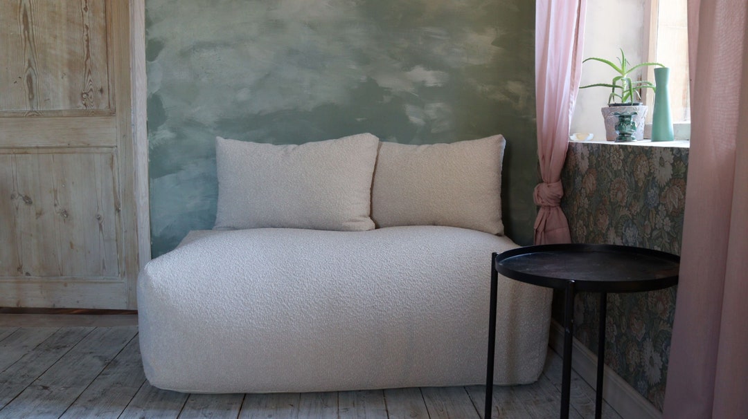 Boucle Floor Pouf Sofa Set With Backrest Pillows, Covers Only, Fill ...
