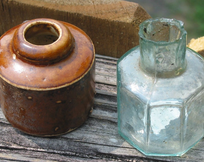 5 Sets of Colonial Ink Wells, One Glass One Pottery - Etsy