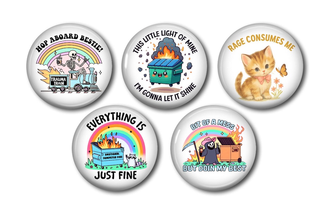 Set of 5 Funny Fridge Magnets, Rage Consumes Me, Dumpster Fire, Magnets ...