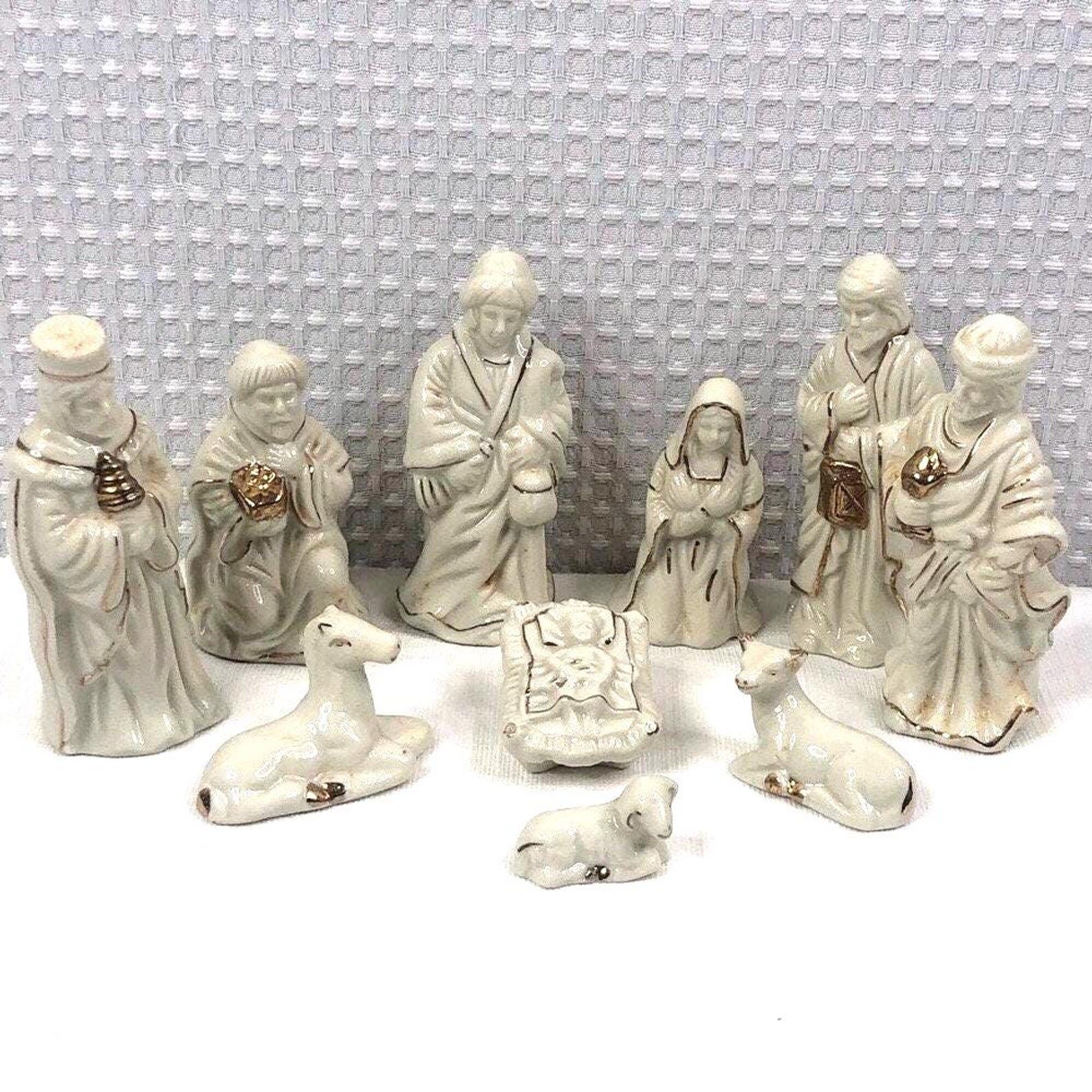 Vintage Porcelain Nativity Set Cream With Gold Trim - Etsy