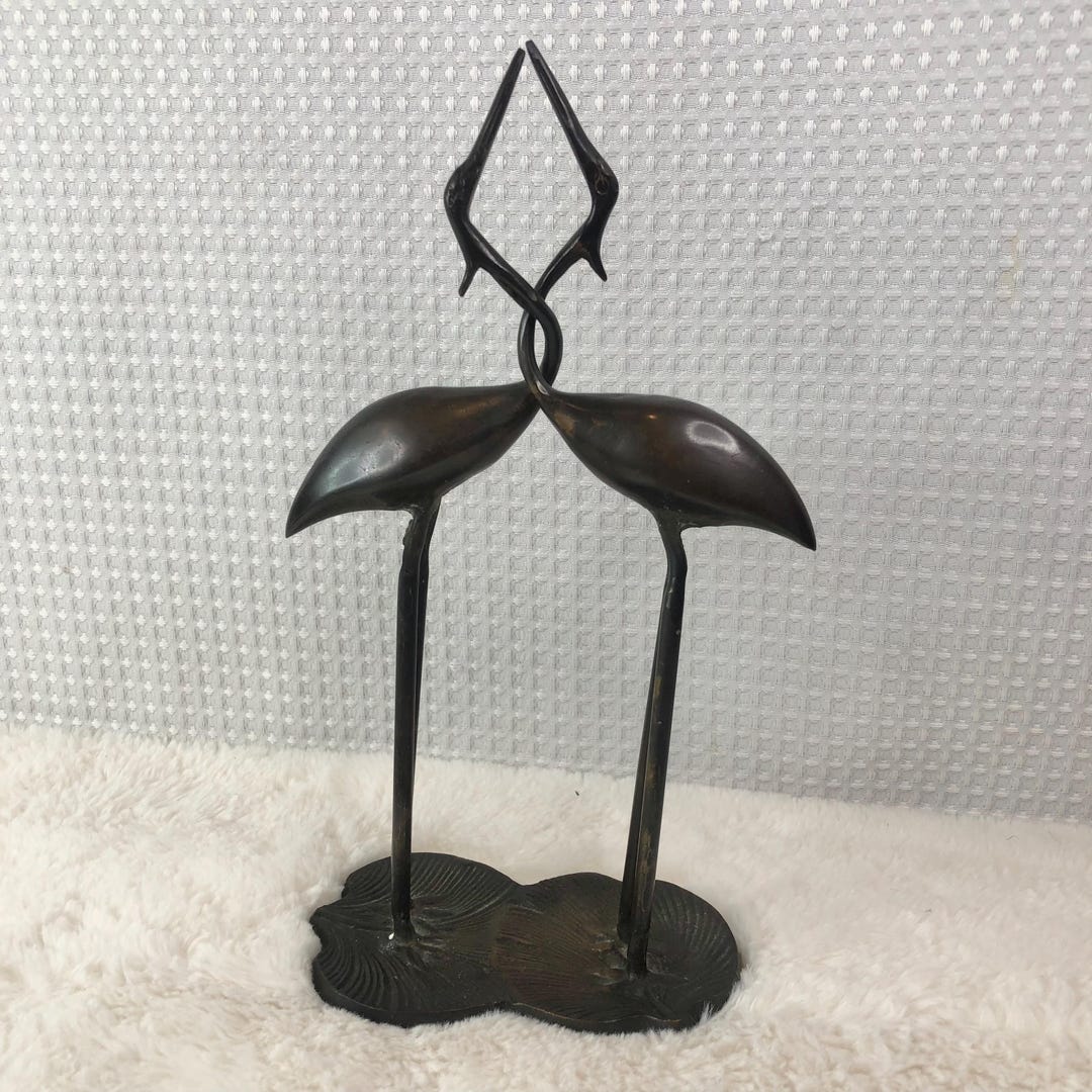Vintage Brass Pair of Cranes Bird Statue Intertwined Necks Sculpture ...