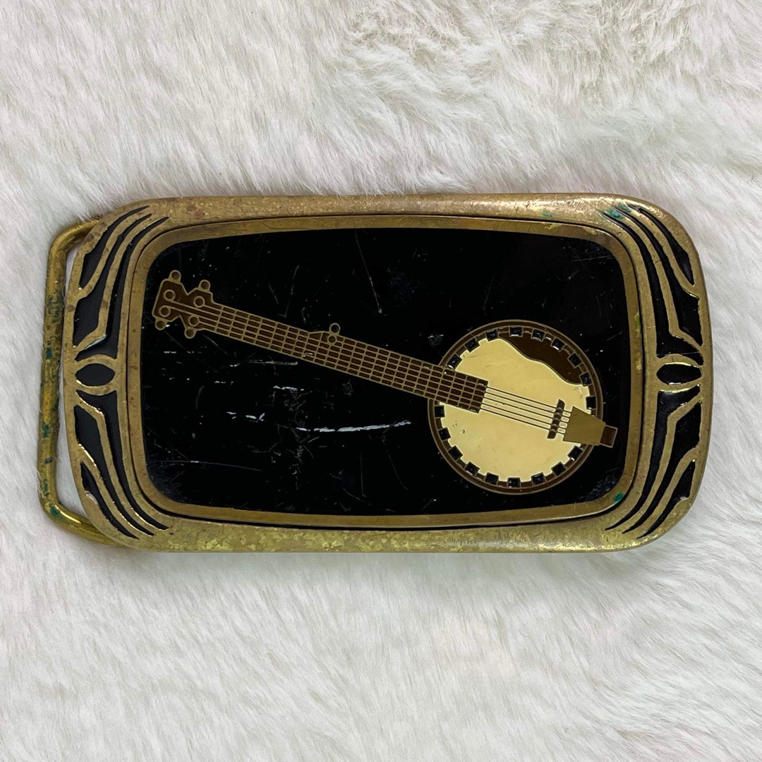 Vintage 1983 NAP CO Banjo Brass Belt Buckle Enamel Painted - Etsy