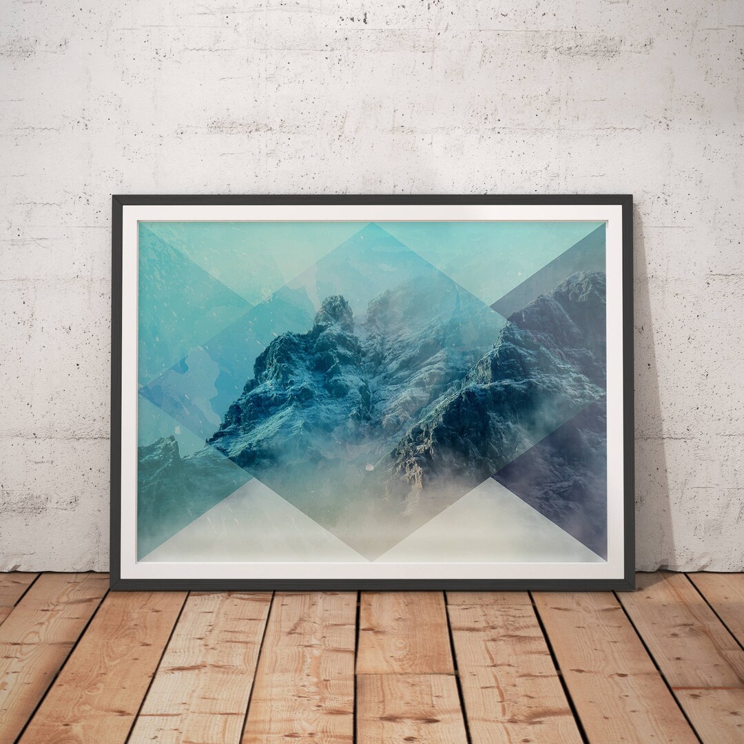 Geometric Snow Mountain Art Print: Scandinavian Wall Decor - Etsy