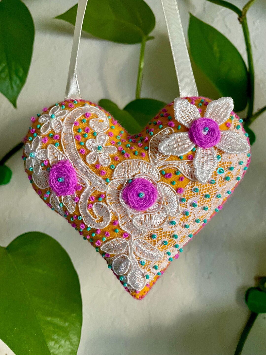 Hand Embroidered Wool Felt Heart - Etsy