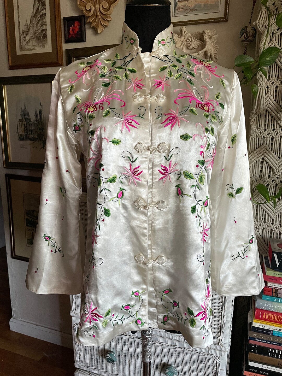 Floral Embroidery Asian Jacket - Etsy