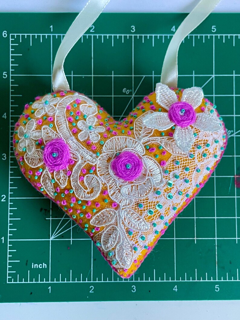 Hand Embroidered Wool Felt Heart - Etsy