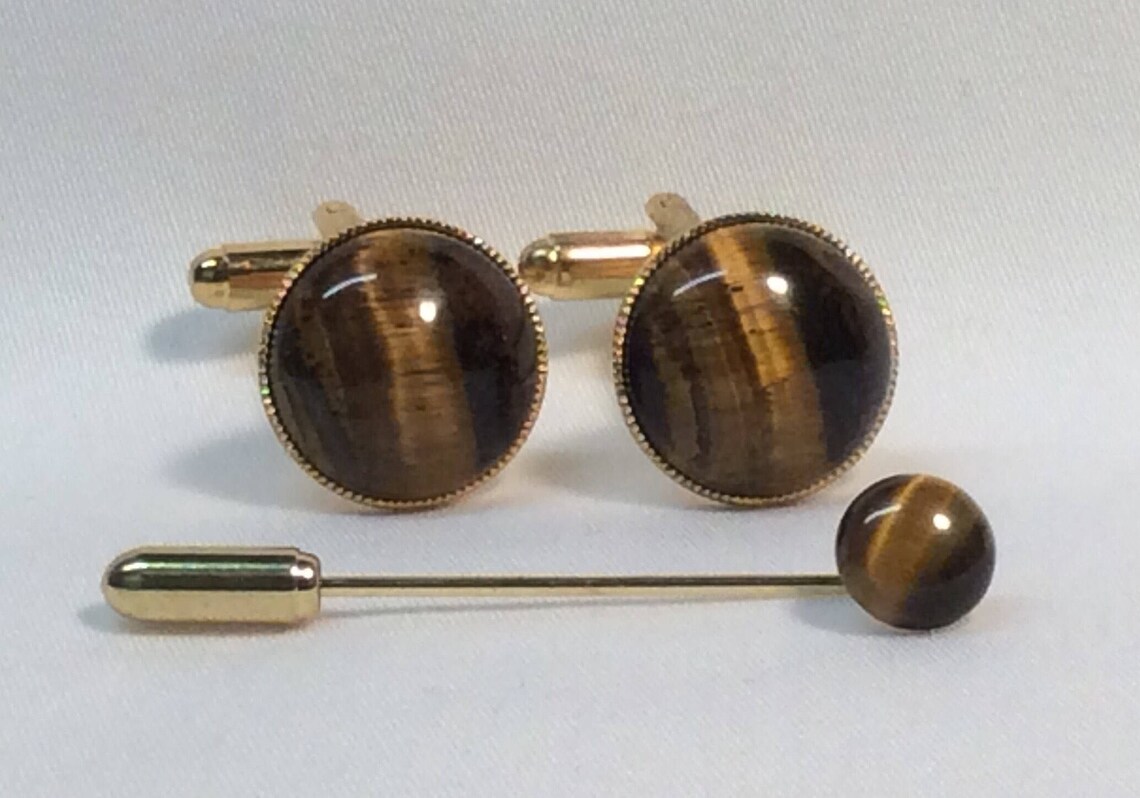 Tiger's Eye Cufflinks round Gold Plated OR Silver - Etsy