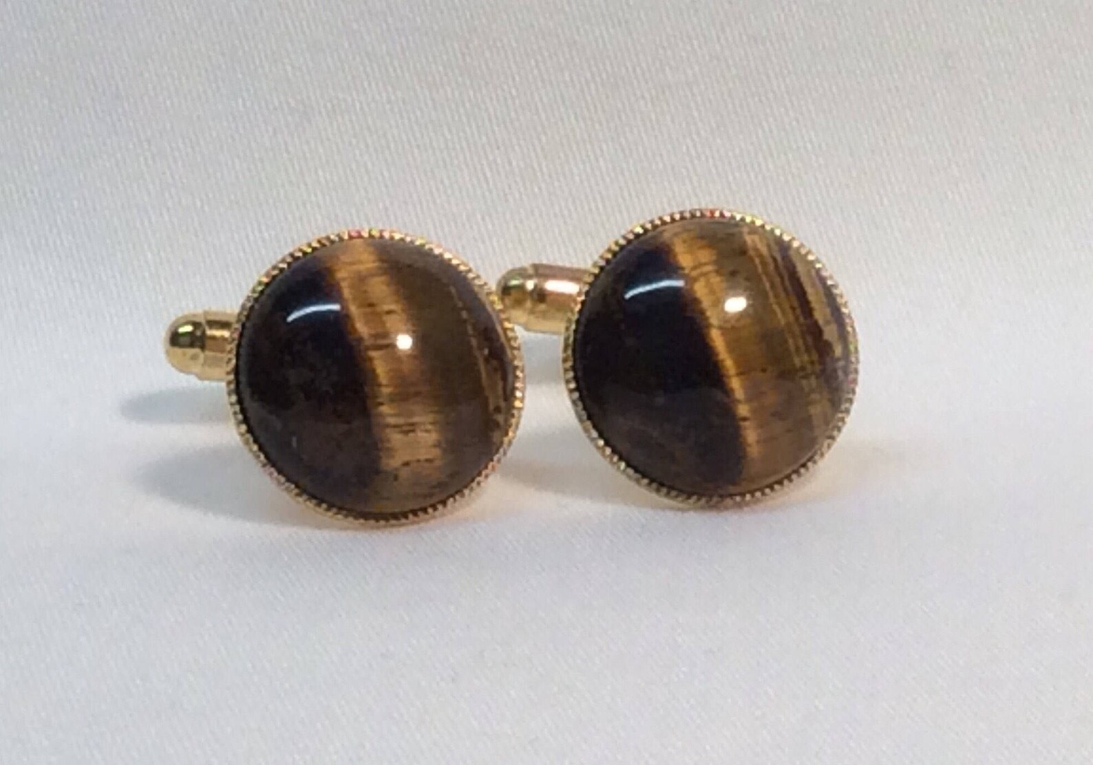 Tiger's Eye Cufflinks round Gold Plated OR Silver - Etsy