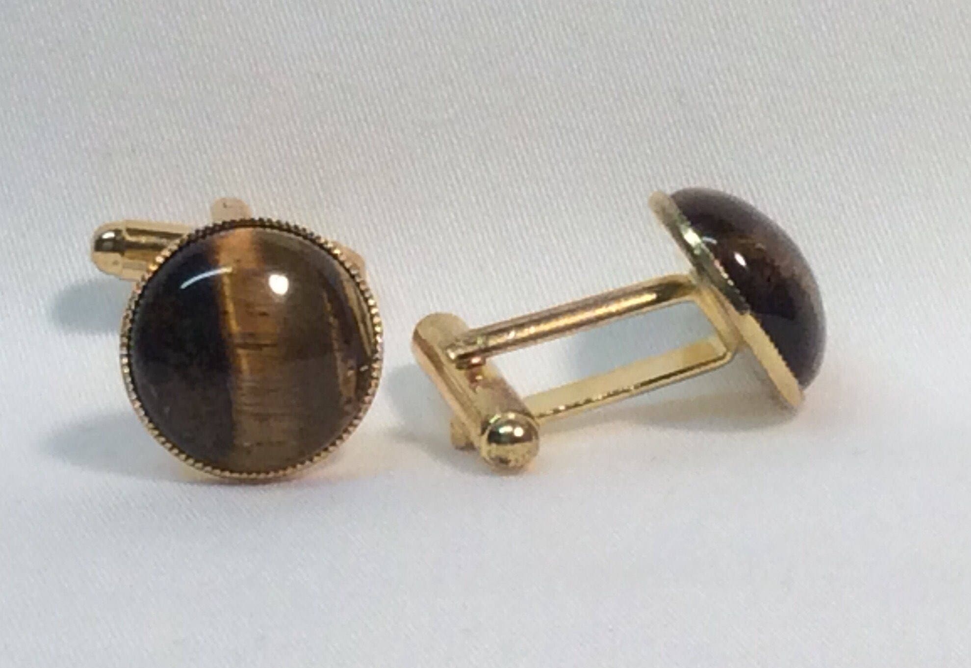 Tiger's Eye Cufflinks round Gold Plated. Matching Tie | Etsy
