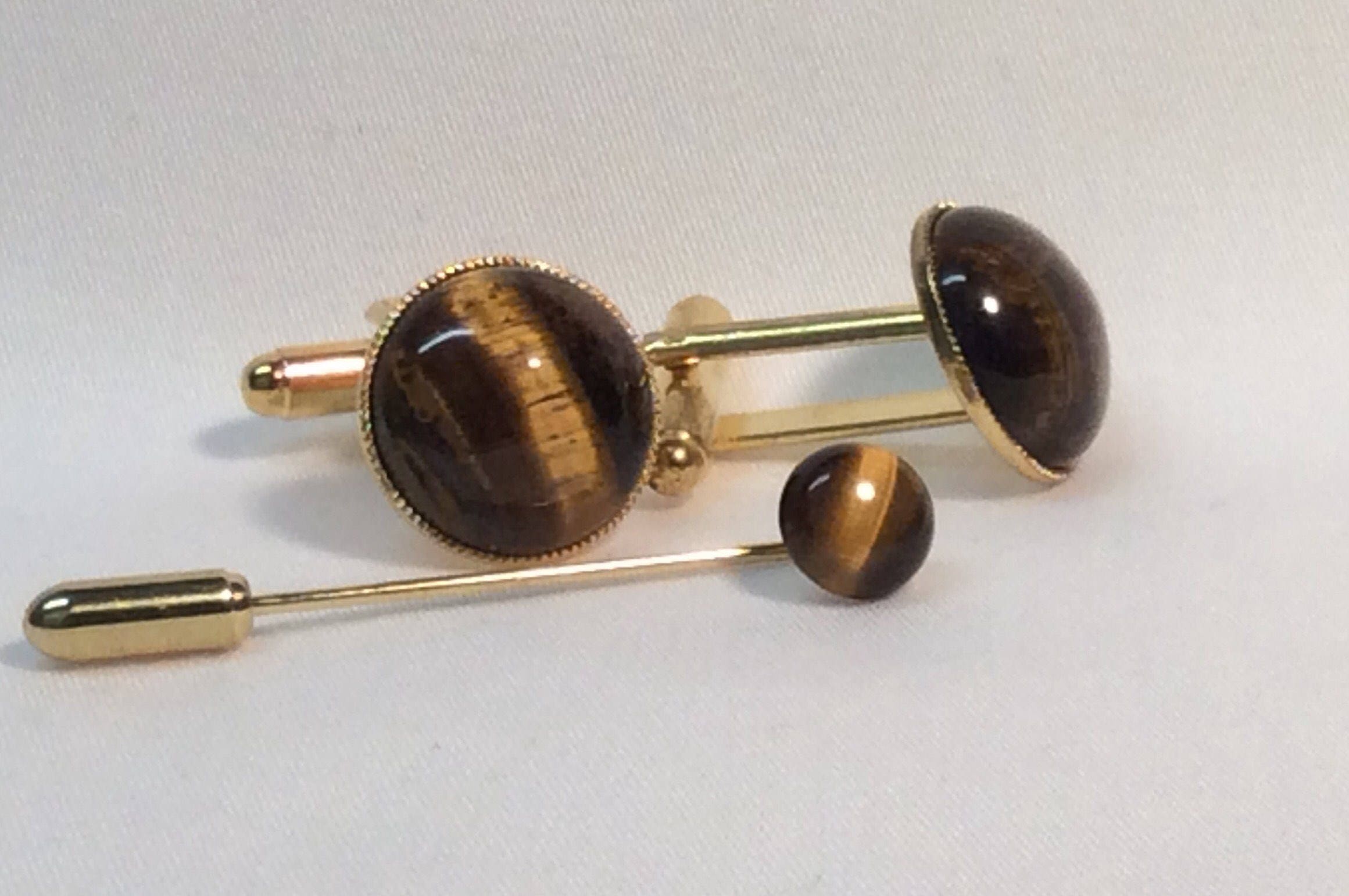 Tiger's Eye Cufflinks round Gold Plated OR Silver - Etsy
