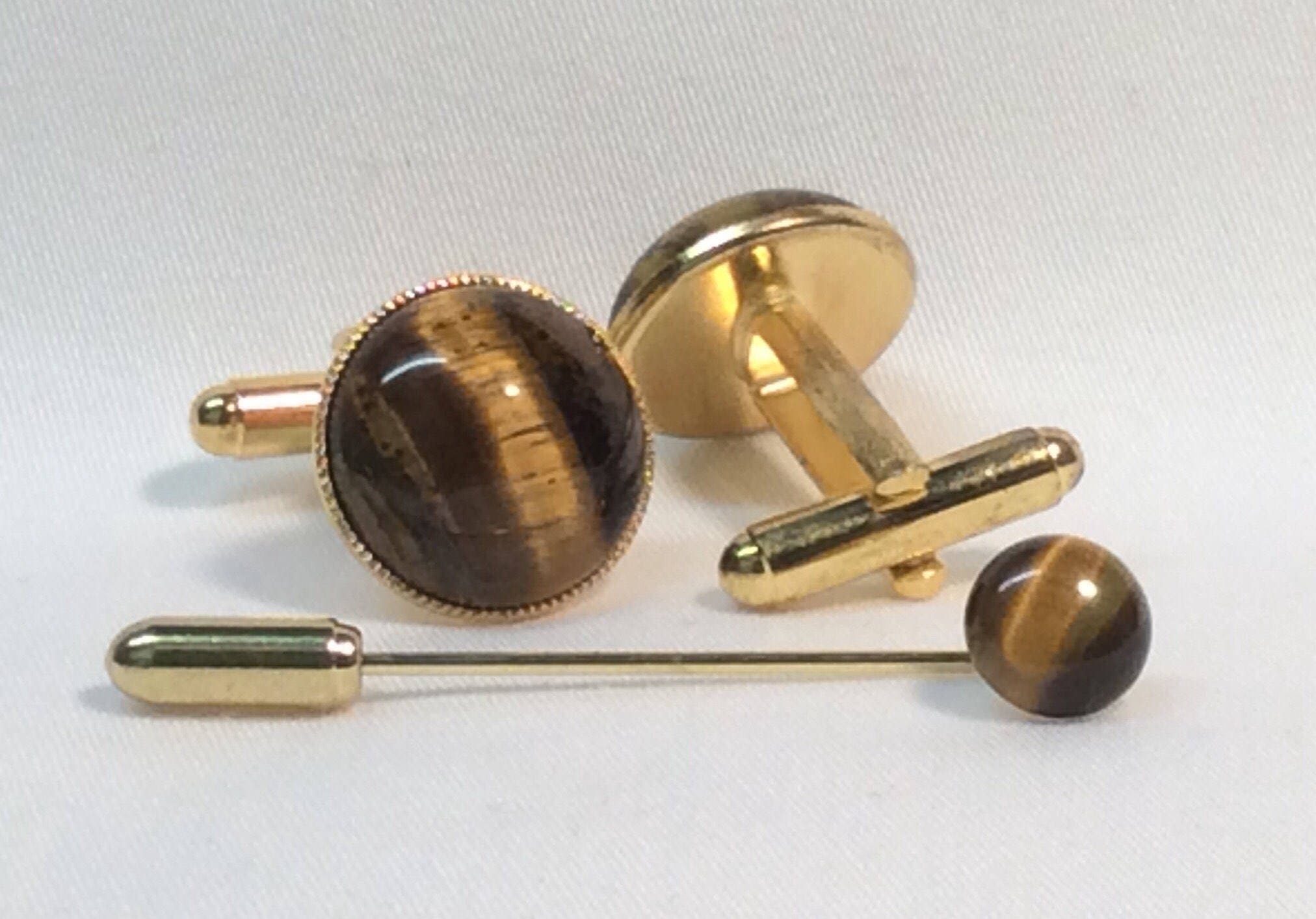 Tiger's Eye Cufflinks round Gold Plated OR Silver - Etsy