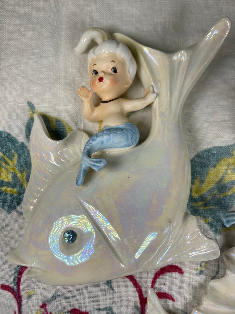 Vintage Norcrest Mermaids Riding Fish Wall Plaques-kawaii - Etsy