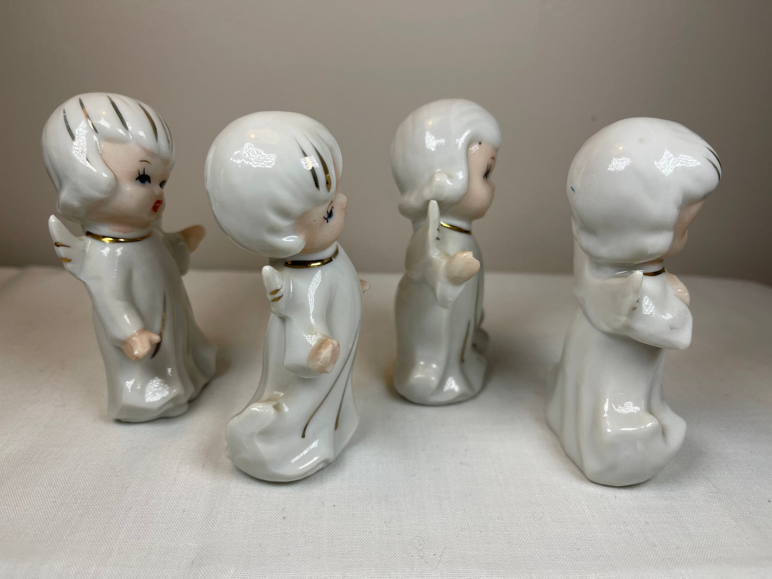 Vintage Adorable Angel Set-set of 4 Angels-white Gowns-gold - Etsy