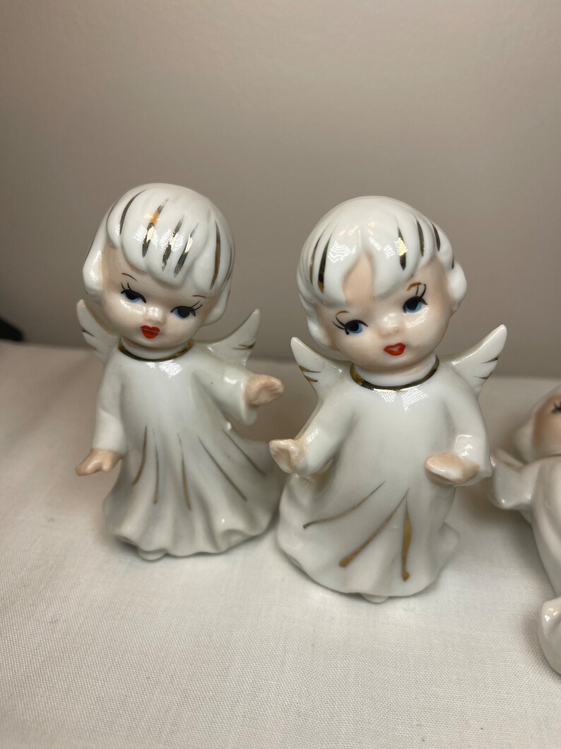 Vintage Adorable Angel Set-set of 4 Angels-white Gowns-gold - Etsy