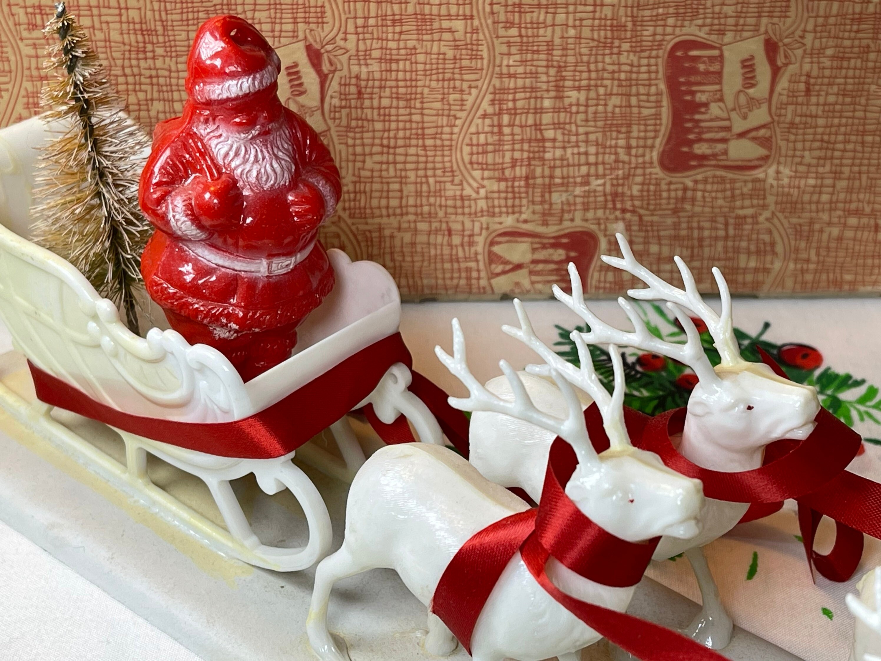 Vintage Hard Plastic Rosbro Rosen All Plastic Santa Sled With Reindeer ...
