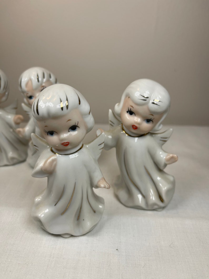 Vintage Adorable Angel Set-set of 4 Angels-white Gowns-gold - Etsy