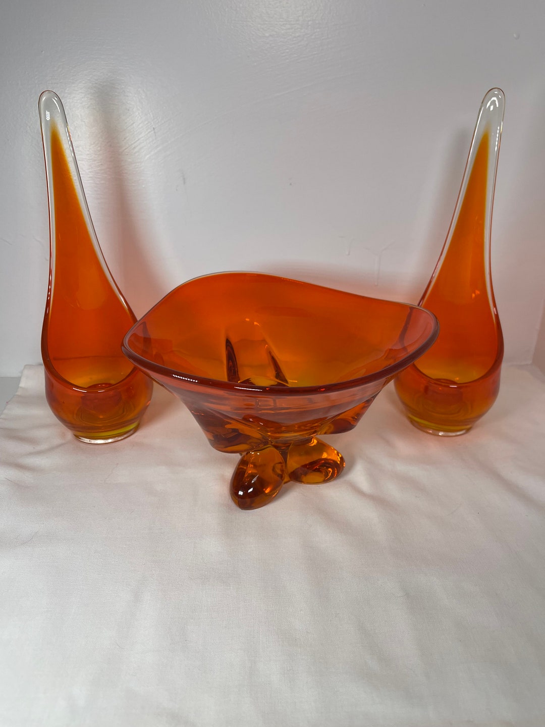 Vintage EPIC Mid-century Orange Viking Glass Taper Glow Candleholders ...