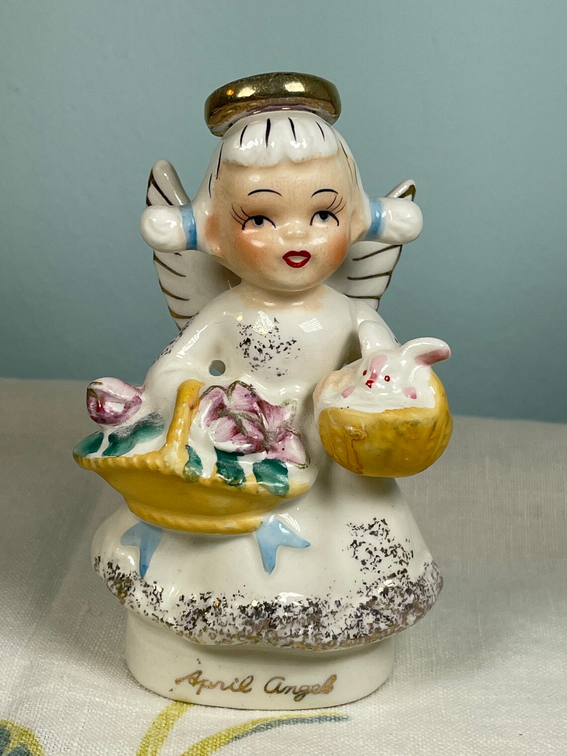 Vintage Lefton Hand Painted April Angel-birthday Angel-angel Girl With ...