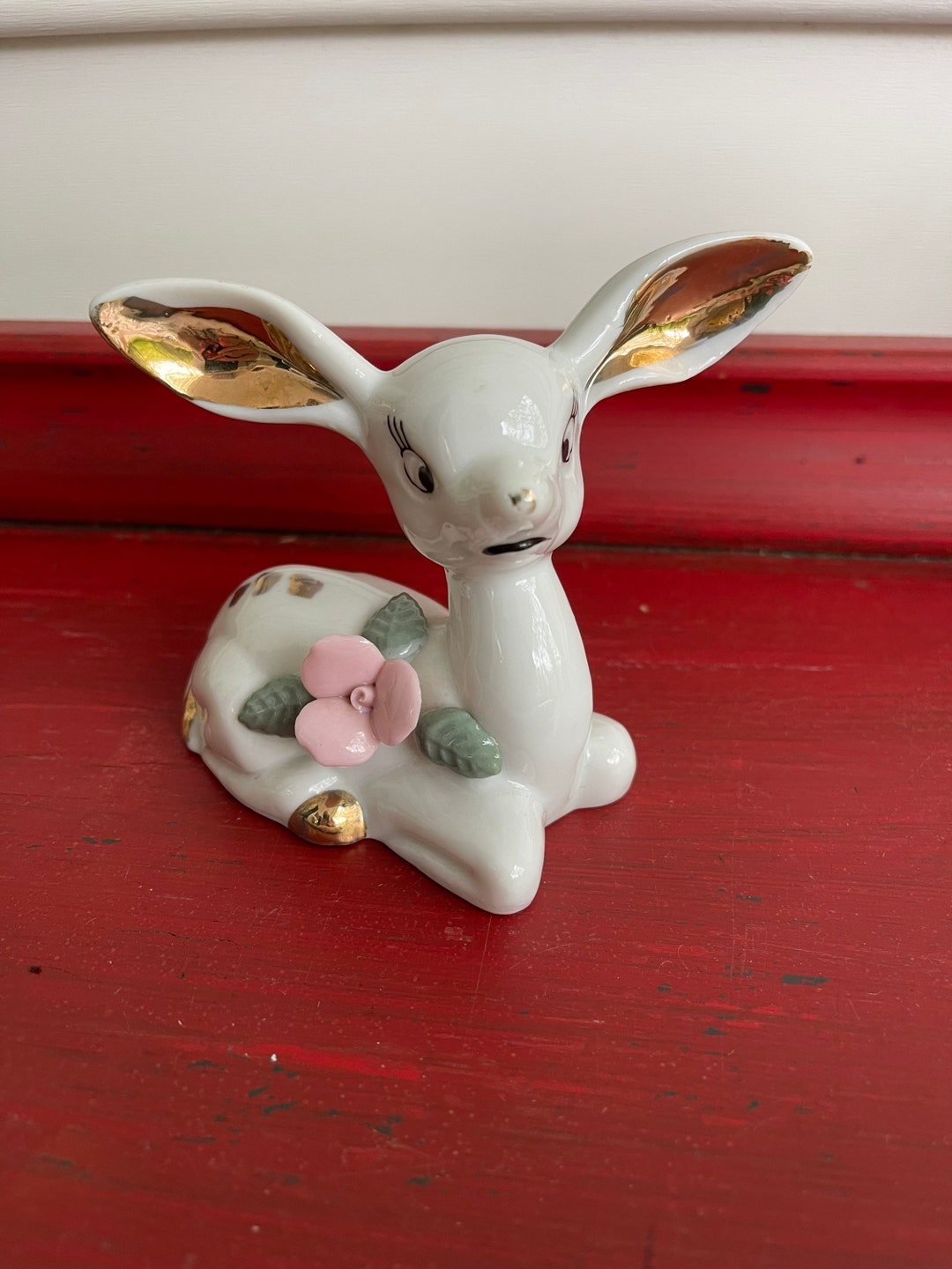 Vintage Chase Ceramics Big Ear Deer With Pink Rosette-ceramic-large ...