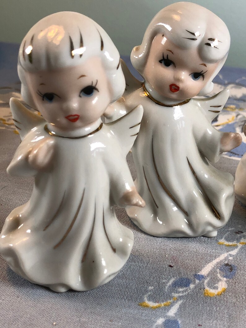 Vintage Adorable Angel Set-set of 4 Angels-white Gowns-gold | Etsy