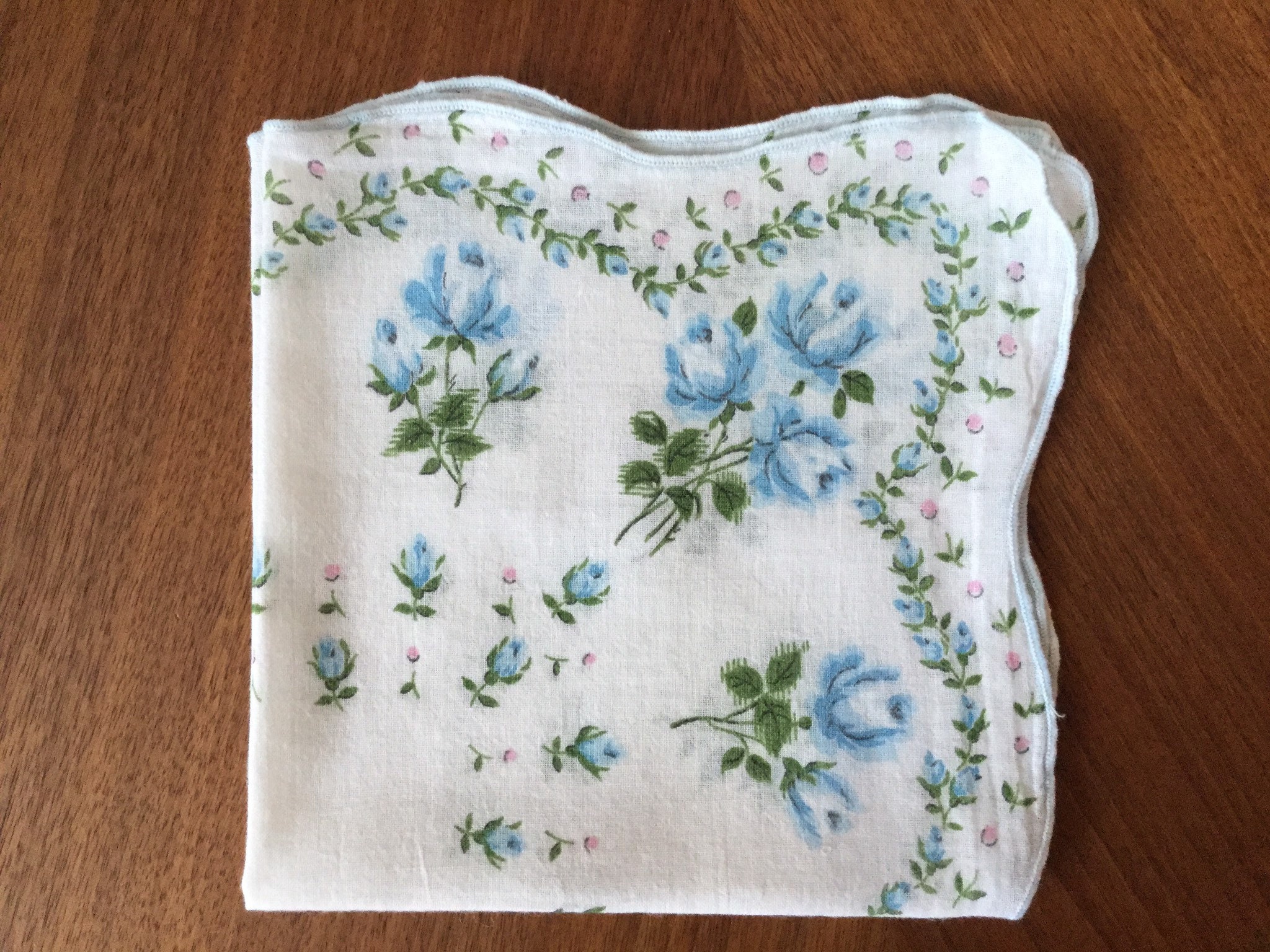 Vintage 1960s 3 Cotton Floral Handkerchiefs Blue Pink Red | Etsy