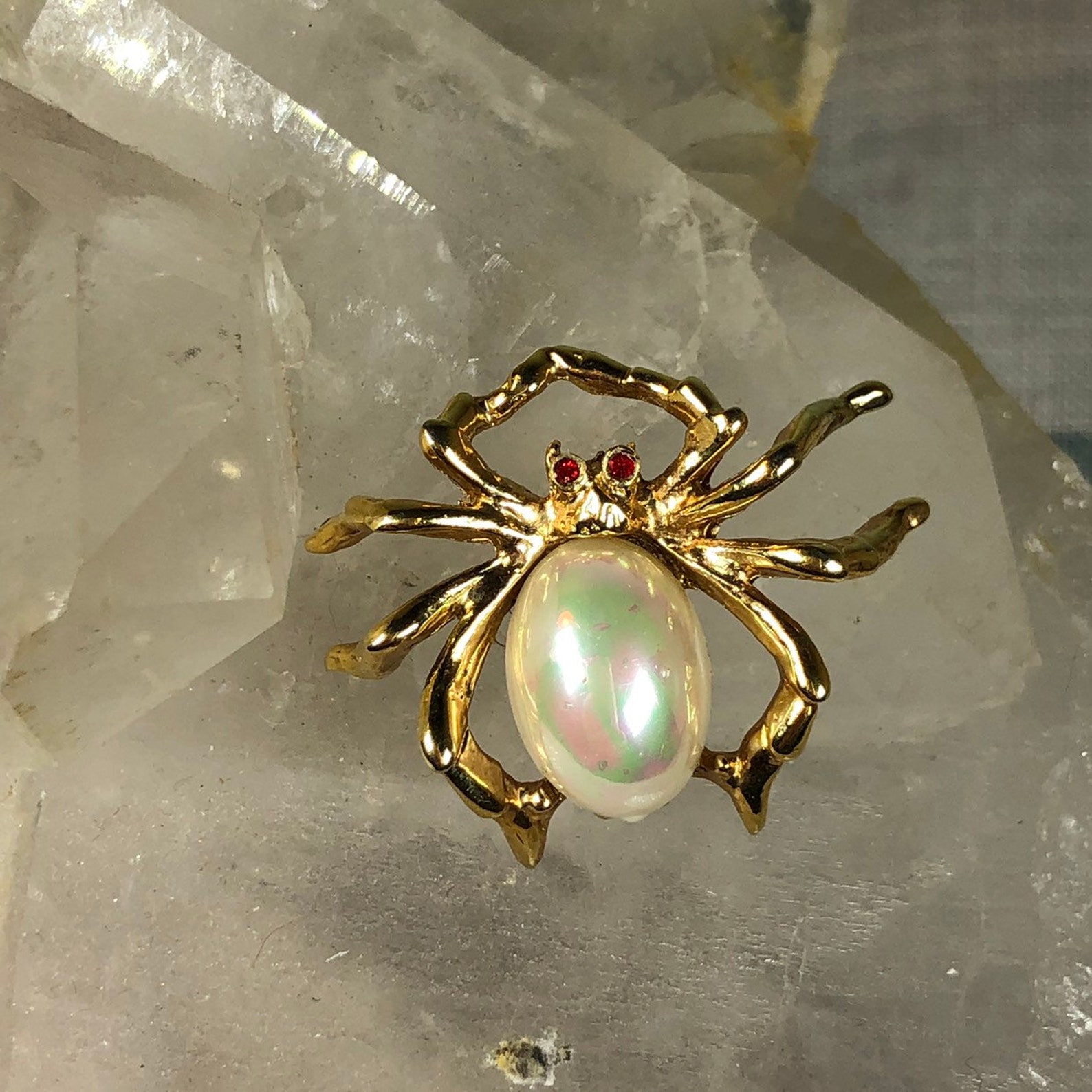 Vintage Roman Spider Pin-faux Pearl-red Eyes-mid Century Jewelry ...