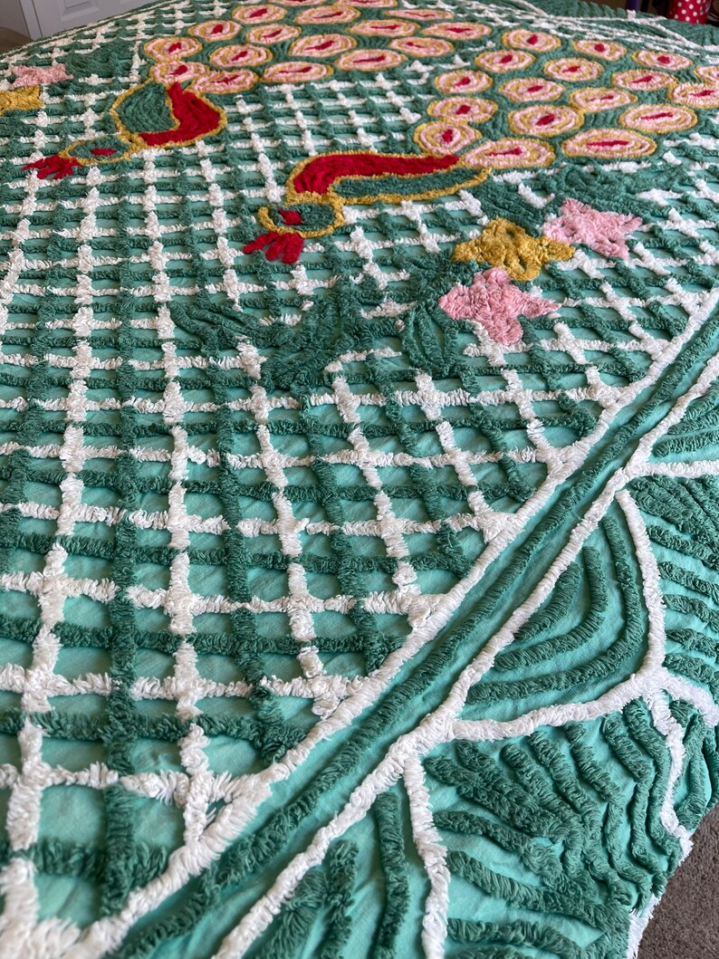 Vintage Mid Century Double Peacock Chenille - Etsy